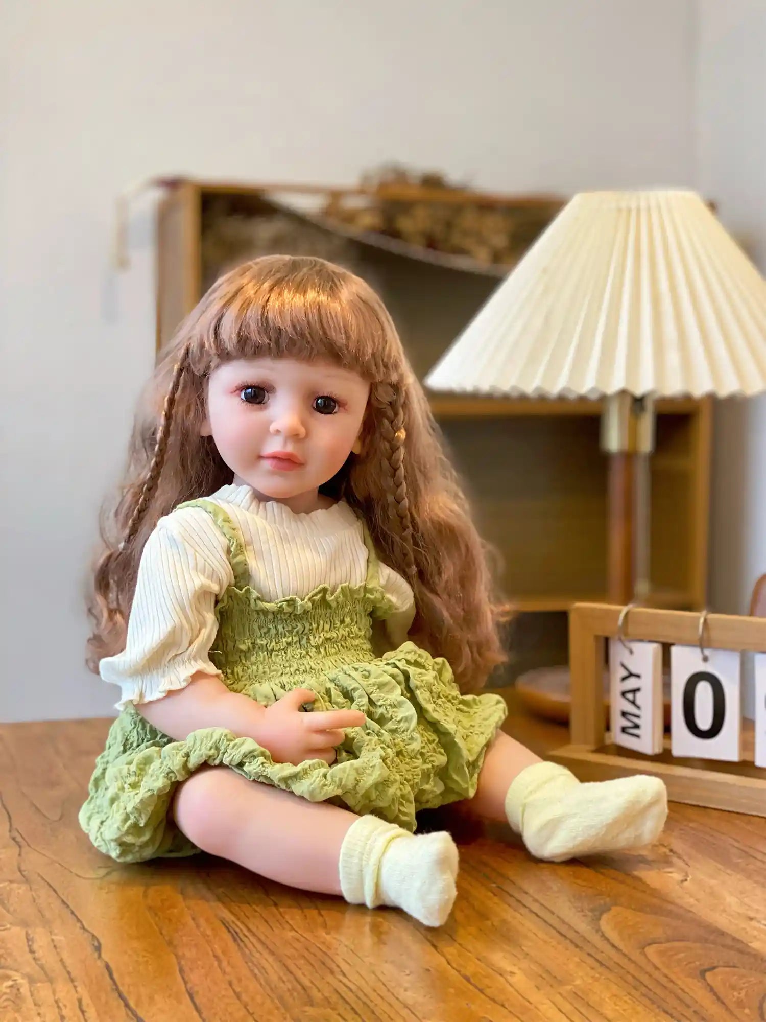Chimidoll - toddler doll, brown long hair, sundress outfit